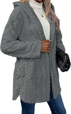 Generic Cardigan &agrave; capuche en jacquard, tendance, d&eacute;contract&eacute;, manches longues, ouvert sur le devant, cardigan en polaire tricot&eacute;e jacquard, gris, 3XL