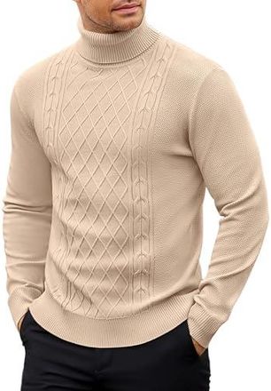 Coofandy Pull col Roul&eacute; Homme Pulls Tricot&eacute; C&ocirc;tel&eacute; Pull Chaud dhiver &agrave; col Haut Manches Longues Pulls Basique Business Sweater Beige L