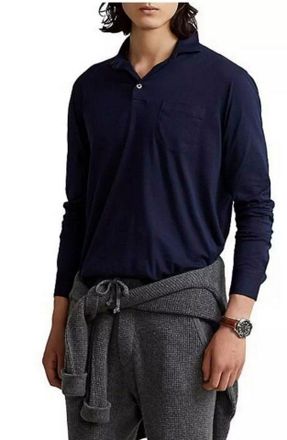 Polo Ralph Lauren Langarm-Poloshirt Herren Hemd Luxus Pima Cotton Slim Cut Perlmuttkn&ouml;pfe, Gerader Saum, Brusttasche, Pima Cotton