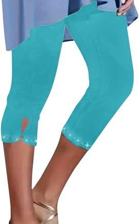 Generic Legging longueur genou, leggings capri pour femme, short de pyjama amincissant confortable, couleur unie, pantalon court ajouré, pantalon court super 