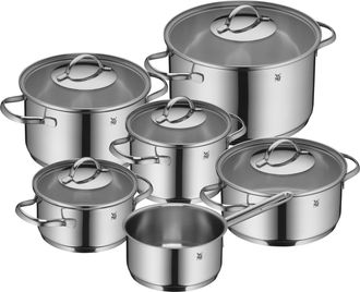 WMF Aparto Vorteils Topfset Induktion 6-teilig, Kochtopf Set mit Glasdeckel, Cromargan Edelstahl poliert, Induktions Töpfe Set unbeschichtet, spülmaschine