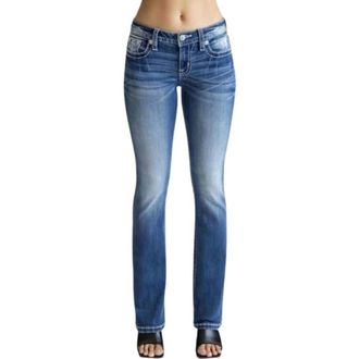 Miss Me Femme, Jeans, Bleu, Taille: W30 Intricate Wing Mid Rise Bootcut Jeans