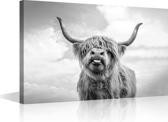 Generic Leinwanddruck, Motiv: Highland Yak, Retro-Kuh-Wandkunst, Kunstdruck f&uuml;r Badezimmer, Schlafzimmer, B&uuml;ro, Kamin, K&uuml;che, Esszimmer, Dekoration, 60 x 90 c