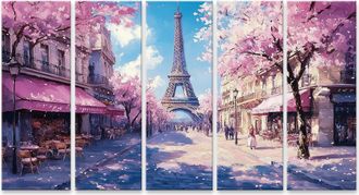 Islandburner Prime Bild auf Leinwand Frühlingsstraße in Paris mit Eiffelturm und Kirschblüten Bilder Wandbilder Poster