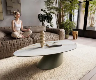 DELIFE Couchtisch Edge Organisch 140x76 cm Keramik Onyx Pearl Conis Metall Effektfinish Titan, Couchtische