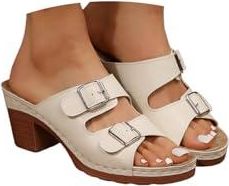 Generic Tongs pour femme - Sandales &agrave; talon bloc bas - Tongs &agrave; talons &eacute;pais - Sandales habill&eacute;es &agrave; enfiler - Sandales de f&ecirc;te - Sandales l&eacute;g&egrave;res pour femme - 