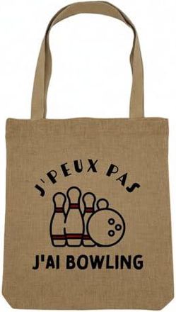 Fabulous Sac Shopping Tote Bag Aspect Lin - JPeux Pas Jai Bowling Sport Loisir - Sac de Courses Toile Epaisse 360g Beige Naturel Cabas Port&eacute; Epaule Solide Impr
