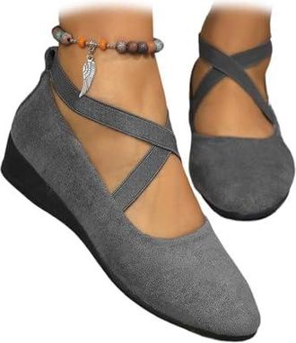 Generic Chaussures de ballet &eacute;l&eacute;gantes et confortables &agrave; enfiler avec talon compens&eacute; &eacute;lastique &agrave; la cheville - Chaussures de danse orthop&eacute;diques d&eacute;contract&eacute;es