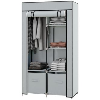 HOMCOM Kleiderschrank Stoffschrank mit 5 F&auml;chern, Kleiderstange, Rei&szlig;verschluss Faltschrank Stoffkleiderschrank f&uuml;r Schlafzimmer, Ankleidezimmer, 150 x 45 x 