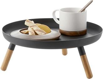 Yamazaki Tableware Yamazaki 5565 Plain Aufbewahrungsschale mit Beinen, schwarz, Stahl/Holz, minimalistisch, 32 x 32 x 13 cm