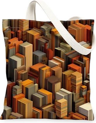 Generic Sac fourre-tout moderne en toile, motif de b&acirc;timents &eacute;l&eacute;gants, sacs d&eacute;picerie r&eacute;utilisables, l&eacute;gers et lavables, marron, 13x15 Inch