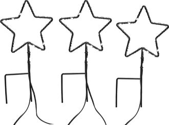 Bonetti 3er Set Weihnachtssterne aus Metall für Außen mit Erdspieß, ca. Ø 10 cm, schwarz mit warm-weißen LEDs, gesamt 60 LEDs, batteriebetrieben