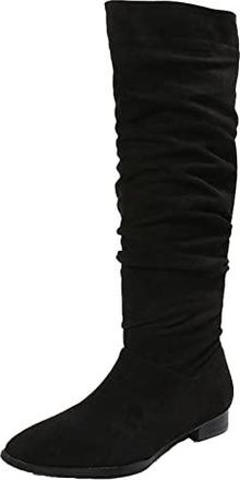 Generic Bottes mi-mollet décontractées et confortables pour femme, bottes de marche élégantes à talons bas, chaudes, larges, extensibles, antidérapantes, chau