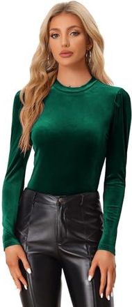 Allegra K Chemisiers en Velours pour Femme Costume Vert foncé XL