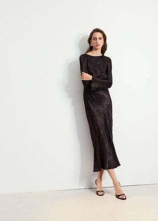 Mango Jacquard-Kleid mit ausgestellten &Auml;rmeln braun - Damen - XS - MANGO