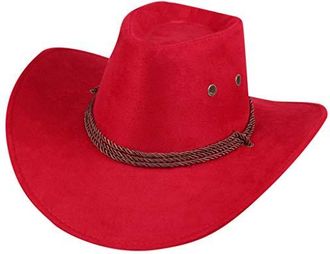 Generic Chapeau de cowboy pour femme - Casquette western - Chapeau de soleil large - Chapeau de cowboy dhiver (rouge, taille unique)