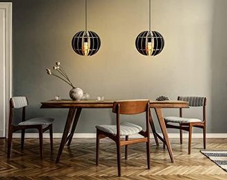 Opviq Elegant Black Sphere Chandelier (2 Pieces), Adjustable Cable, 60 cm Height | MDF Body, E27 Socket, Max 40W | Modern Scandinavian Design for Stylish In