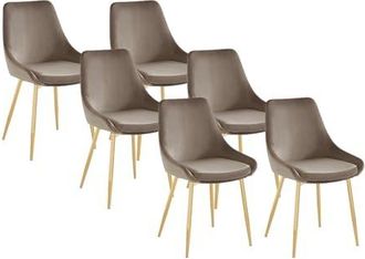 Vente-Unique Lot de 6 chaises MASURIE - Velours et métal doré - Taupe - Salle à Manger