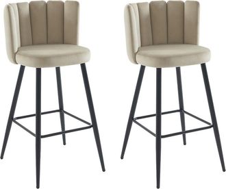Vente-Unique Pascal Morabito - Lot de 2 tabourets de bar en velours et m&eacute;tal noir - Beige - pranila de