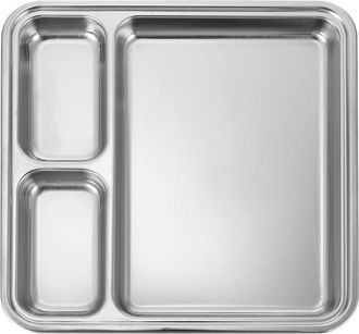 Cabilock 1 x Teller aus 304 Edelstahl zum Servieren von Lebensmitteln, koreanischer Stil, 3 F&auml;cher, ideal f&uuml;r Kn&ouml;del, Fr&uuml;hst&uuml;ck und Grillen, leicht zu reinigen