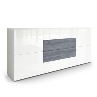 Vladon Sideboard Rova, Made in Germany, Kommode mit 4 T&uuml;ren und 4 Schubladen, Wei&szlig; matt/Wei&szlig; Hochglanz/Avola-Anthrazit (166 x 72 x 35 cm)