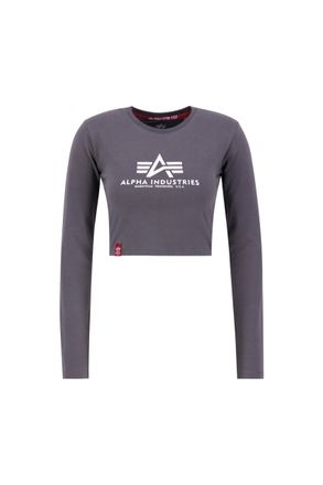 Alpha Industries Damen Basic Cropped LS, Vintage Grey, XS