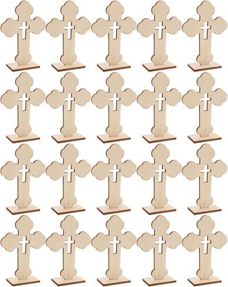 Valiclud 20 Stück Teiliges Holz-kreuze Unbemalt mit Standfuß DIY Christliche Dekoration für Taufe Kommunion Tischdeko Handgefertigte Holzfiguren für Religiöse 