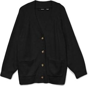 Vero Moda CURVE Neck Button Vmcboom Ls Cardigan &agrave; col en V avec Bouton G Cur, Noir, L Femme