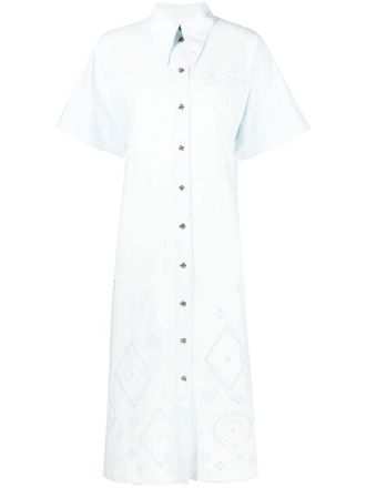 Ganni robe-chemise mi-longue à broderie anglaise - Bleu