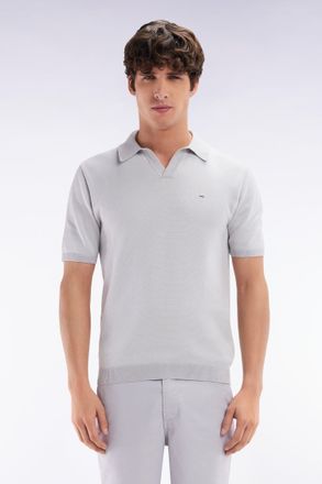 Eden Park Pull Col Polo En Coton Gris Coupe Droite