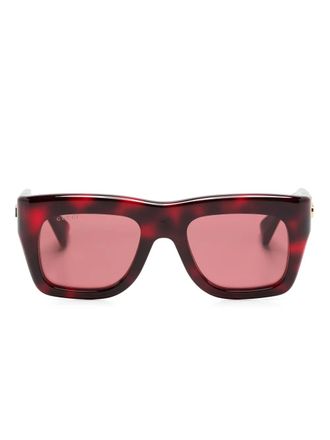 Gucci Sonnenbrille mit eckigem Gestell - Rot