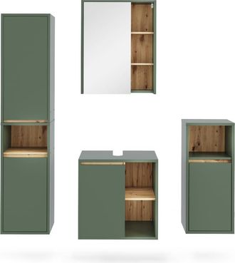 Vicco Badm&ouml;bel-Set Gr&uuml;n/Artisan Viola, bestehend aus Badspiegelschrank, Waschbeckenunterschrank, Midischrank, Hochschrank - Mehr Stauraum ohne Bodenfl&auml;che z