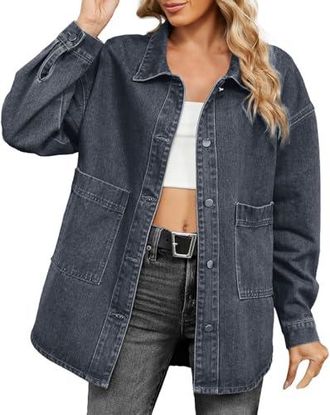 Generic Vestes pour femmes 2026 Veste en jean ample d&eacute;lav&eacute;e, Noir, XL