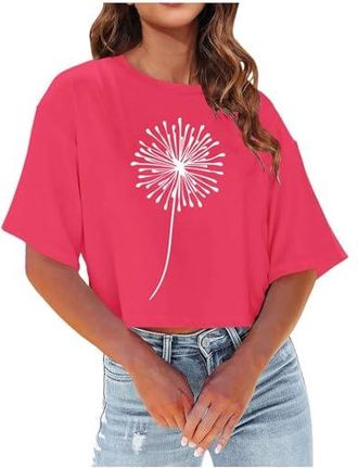 Generic Hauts courts d&eacute;t&eacute; pour femmes &agrave; manches courtes d&eacute;contract&eacute;s et amples - T-shirts courts athl&eacute;tiques 2025 &agrave; col rond - Coupe ample - Joli printemps 20