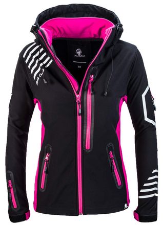 Rock Creek Damen Softshell Jacke Windbreaker Regenjacke &Uuml;bergangsjacke Softshelljacke Damenjacke Regenmantel Outdoorjacke D-402 Schwarz-Pink XS