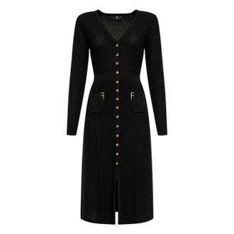 Fracomina Langes Strickkleid mit Kn&ouml;pfen - - Dresses - Damen - Schwarzk - L