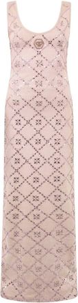Philipp Plein Femme, Robes, Rose, Taille: 40 FR Long Tank Dress Rhomb Flowers Strass