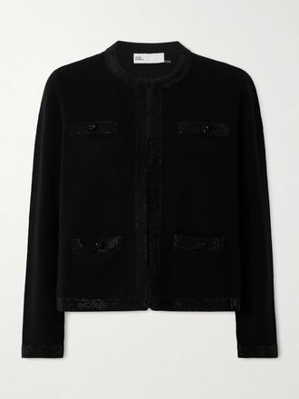 Tory Burch Cardigan En Laine M&eacute;lang&eacute;e &Agrave; Cristaux Kendra - Noir