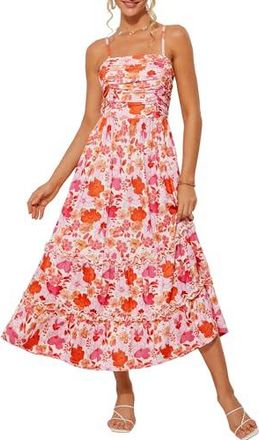 Grace Karin Robe longue dété sans manches pour femme, robe fluide à volants avec poches pour invitées de mariage, Orange Floral, XL