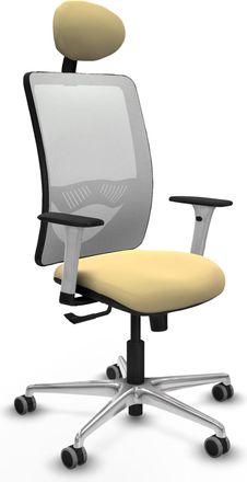 Piqueras y Crespo B&uuml;rostuhl Zulema mit wei&szlig;en und schwarzen Armlehnen, h&ouml;henverstellbare Lendenwirbelst&uuml;tze und festes Kopfteil, ausgestattet mit 3 Positionen, Wei&szlig;/Cre