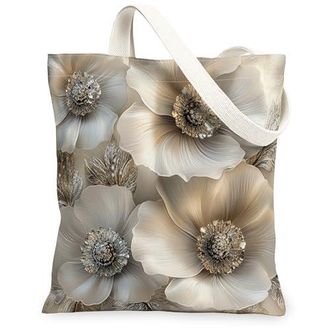 Generic Sac fourre-tout en toile r&eacute;utilisable avec motif de fleurs dan&eacute;mones printani&egrave;res pour le shopping, 33 x 38 cm, style 3D, motif floral de luxe, sac d&eacute;