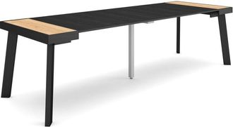 Skraut Home Ausziehbarertisch, Multifunktionaler ausziehbarer, 260, F&uuml;r 12 G&auml;ste, H&ouml;lzerne Beine, Moderner Stil, Eiche Schwarz - Skraut Home