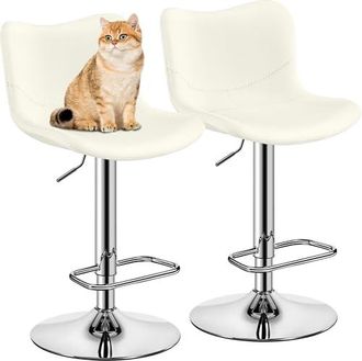 Yaheetech Lot de 2 Tabourets de Bar en PU, Chaises de Bar R&eacute;glables en Hauteur, Rotatif sur 360&deg;, Tabouret Haut avec Dossier et Repose-Pieds, pour Salle &agrave; Mange