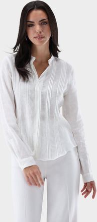 van Laack Stehkragenbluse aus Leinen mit Falten