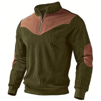 Generic Sweat-shirt sans capuche pour homme - Manches longues - Coupe droite - Avec fermeture &eacute;clair 1/4 - Confortable - T-shirt de sport - Coudes - Patchs en