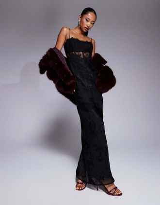 Asos Maxikleid aus Spitze in Schwarz mit Ausbrennermuster und Korsett
