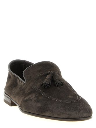 Brunello Cucinelli Mens Gray Calfskin Slip-On Loafers