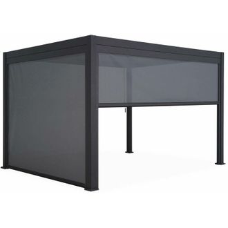 Sweeek Pergola Bioclimatique gris anthracite 300 x 400cm. aluminium &agrave; lames orientables + store 300cm + store 400cm