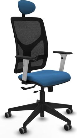 Piqueras y Crespo B&uuml;rostuhl mit wei&szlig;en und schwarzen Armlehnen, h&ouml;henverstellbare Lendenwirbelst&uuml;tze und festes Kopfteil, ausgestattet mit Syncro/Traslack. Schwarz/Hell