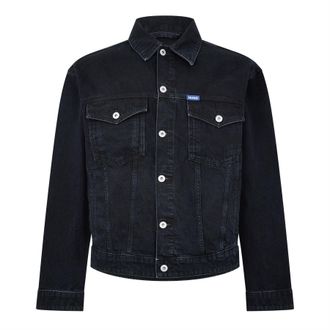 HUGO BOSS Hugo Herren-Truckerjacke aus Dex-Denim mit Brusttasche in schmaler Passform (Dunkelblau)